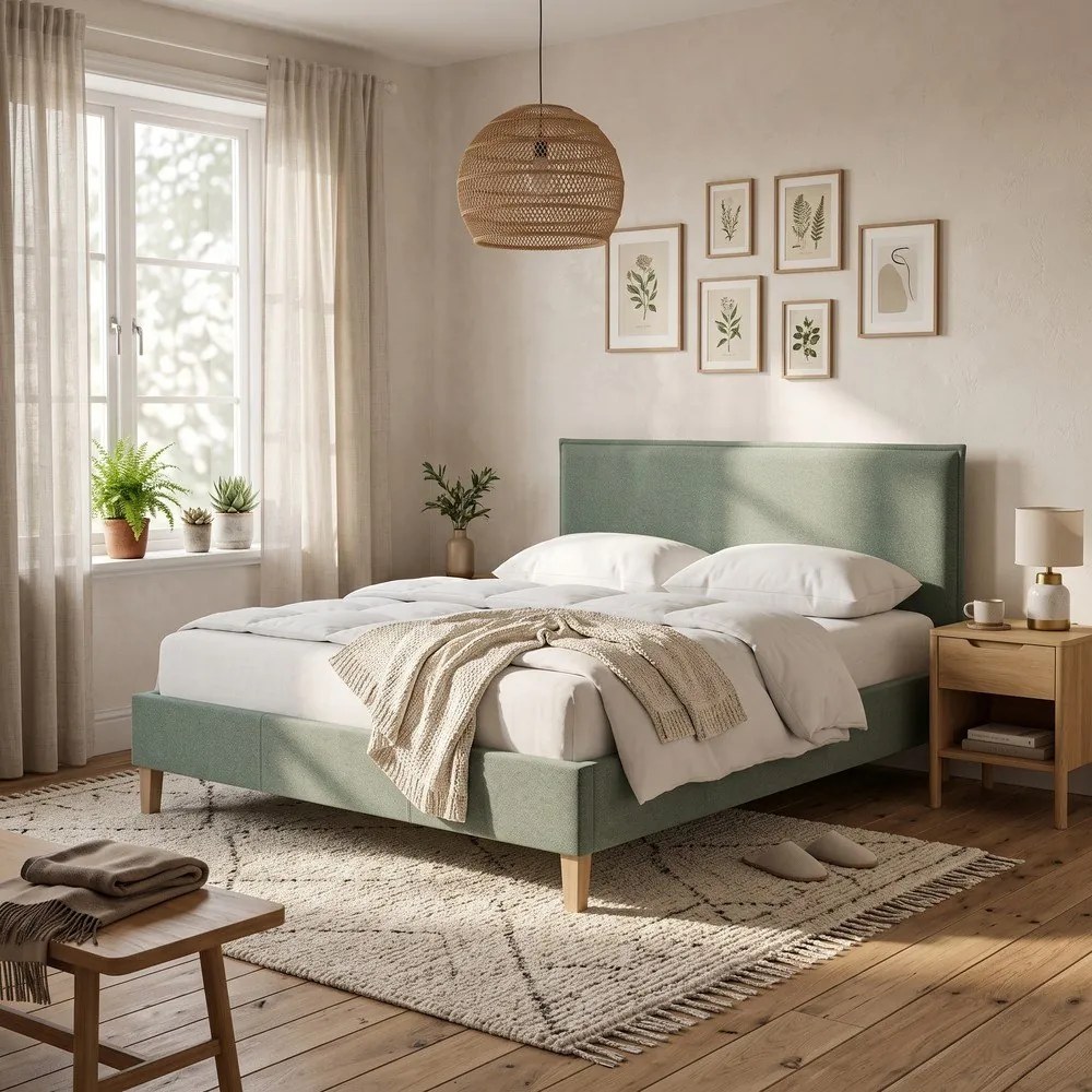Zelená čalouněná dvoulůžková postel s roštem 180x200 cm Tina – Ropez