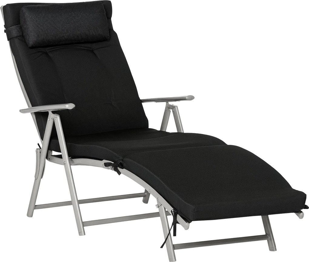 Skládací plážový lehátko Outsunny se záhlavníkem a polštářem, polohovatelný se 7 polohami opěrky, zahradní lehátko pro relaxaci, nosnost až 165 kg, pr