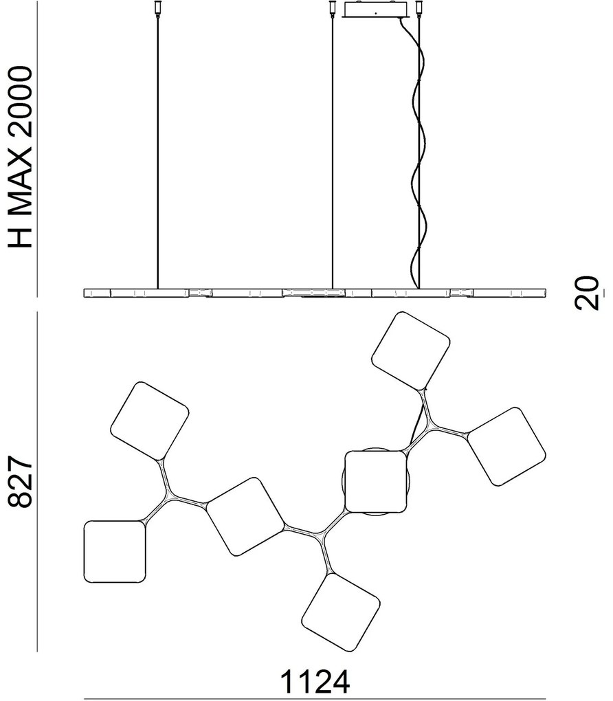 Stilnovo 8520 Quad_P7, bílé závěsné svítidlo pro nepřímé osvětlení, 42W LED 3000K stmívatelné, 112x82cm