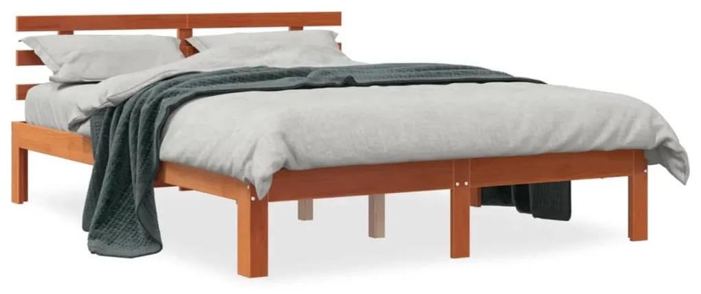 Rám postele s čelem voskově hnědý 140 x 190 cm masivní borovice - Default Title