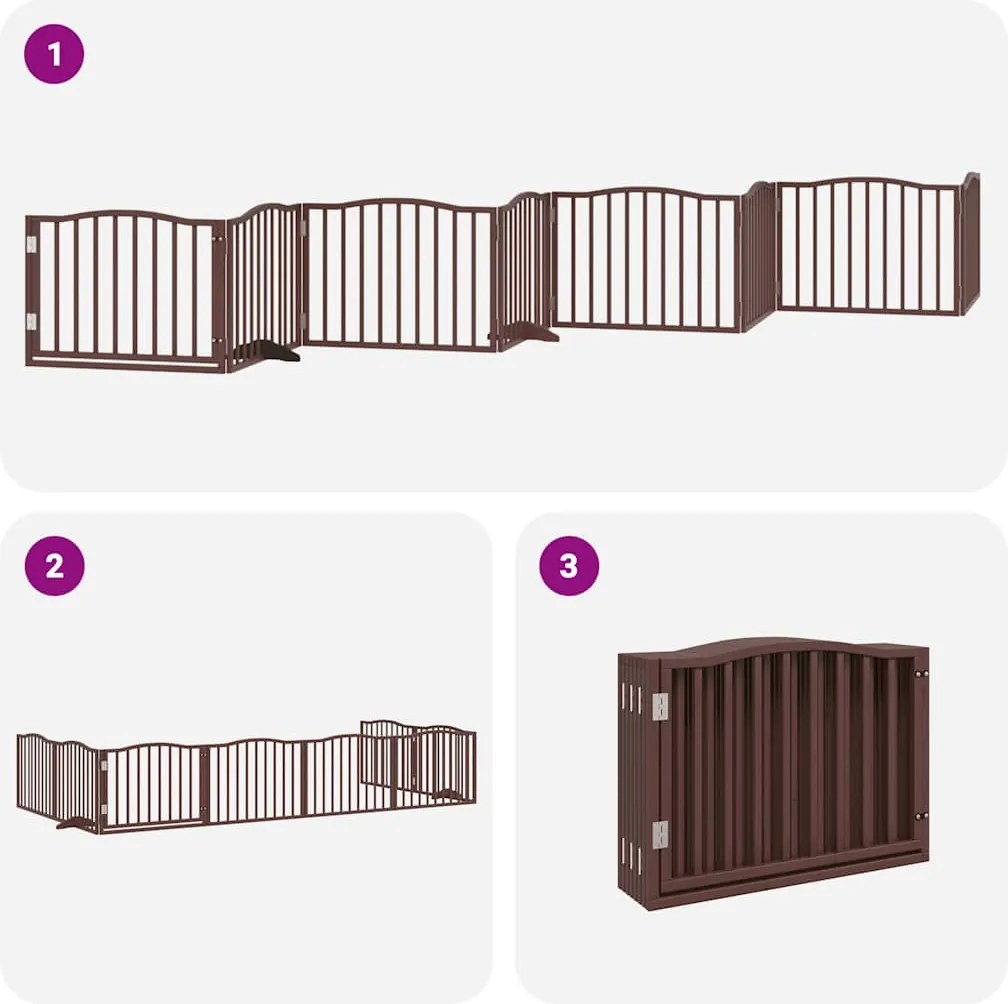 Zábrana pro psy s dvířky skládací 8 panelů hnědá 640 cm topol 3155634