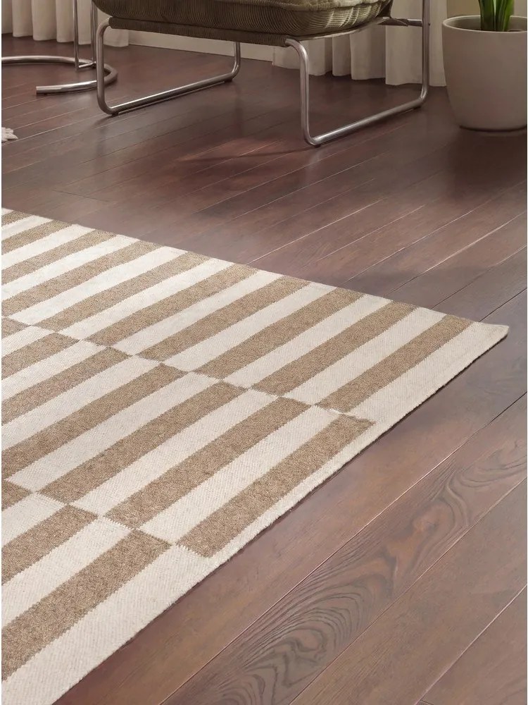 Bílý/světle hnědý oboustranný/ručně tkaný vlněný koberec 120x180 cm Vika – Hanse Home