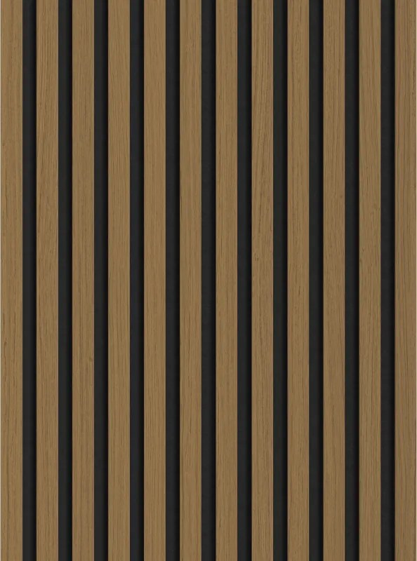 Mexen Lam-F, akustické stěnové lamely 275 × 30 cm, plstěný podklad 8 mm, technická dýha, teak zlatavý, S105-275307-3015-014