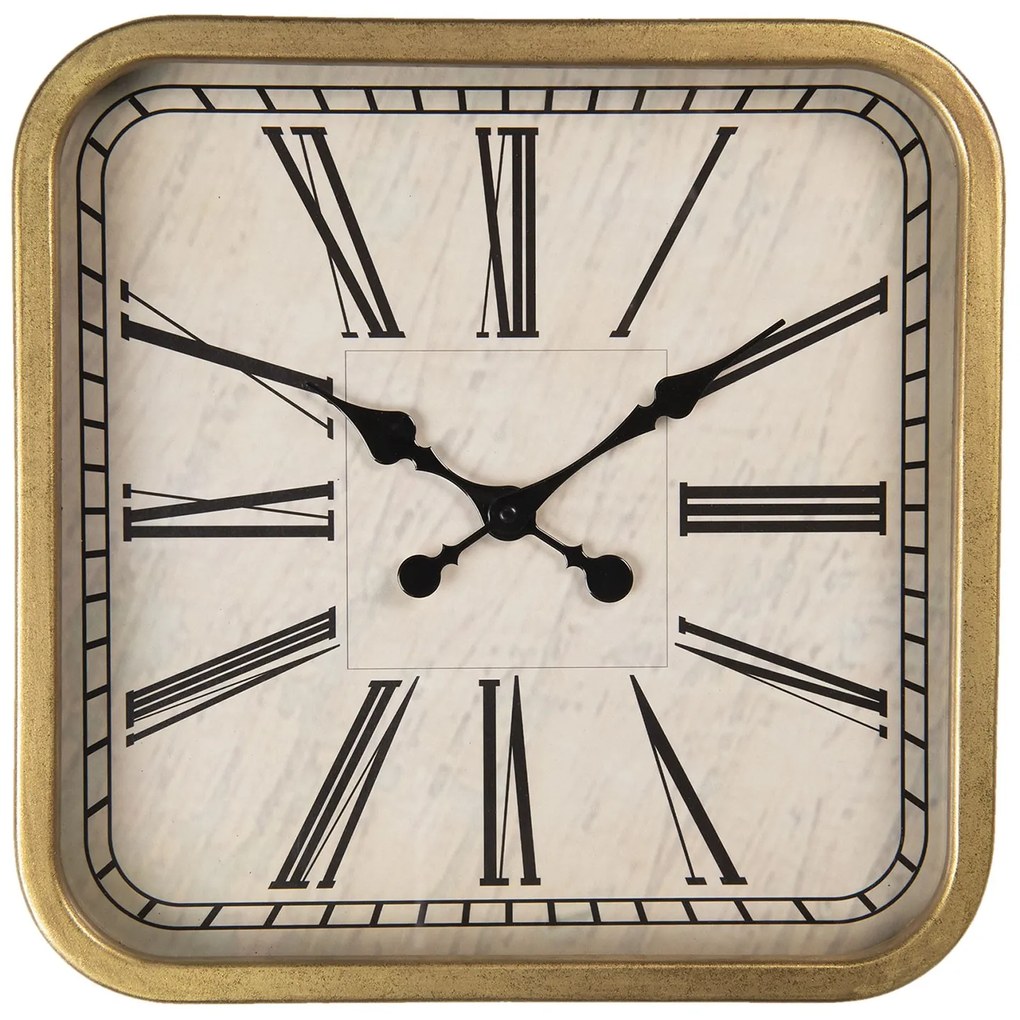 Čtvercové nástěnné hodiny s římskými číslicemi a zlatým rámem - 40*7*40 cm / 1*AA