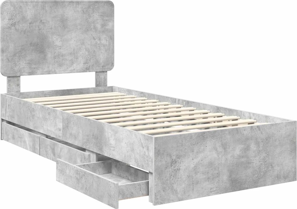 Rám postele s čelo Betonově šedá 90 x 190 cm Inženýrské dřevo 3412640