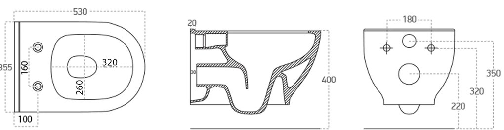 Sapho Sapho, BRILLA závěsná WC mísa, Rimless, 36,5x53cm, černá matná, 100614-110