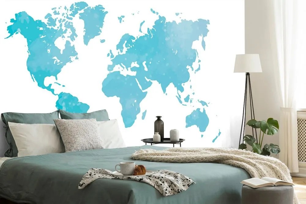 Samolepící tapeta mapa světa v modrém odstínu - 375x250 cm