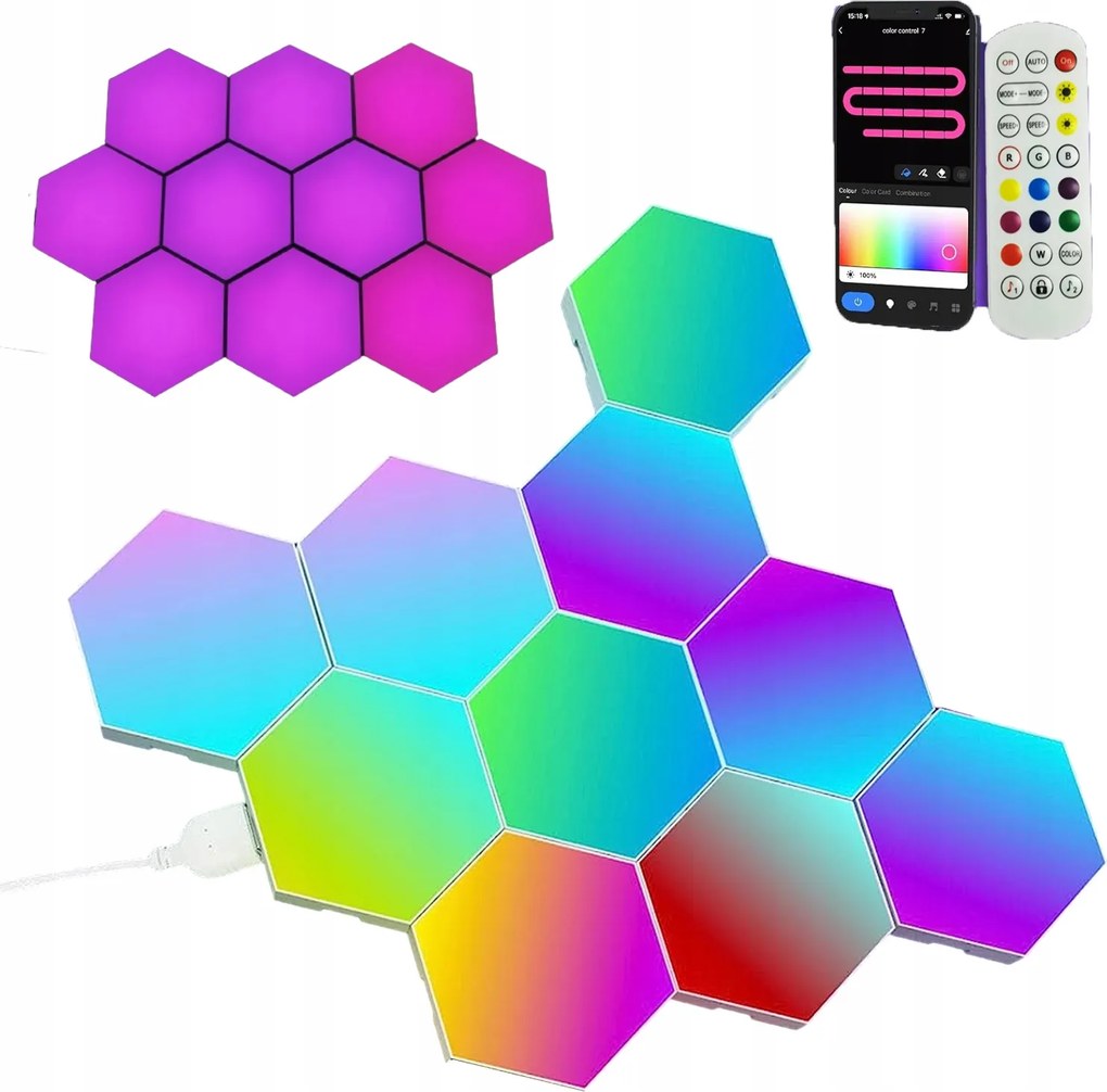 Inteligentní Lampa Hexagon Medová Plástev Rgb Lampa Svícny App 10 Ks Diy
