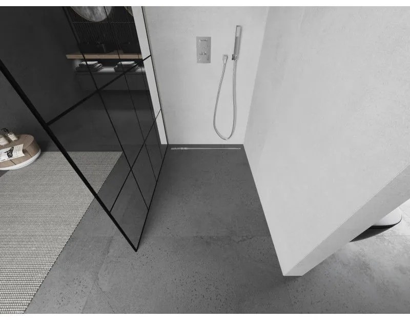 Mexen Kioto, sprchová zástěna Walk-In 150 x 200 cm, 8mm čiré sklo černý vzor, broušená ocel profil, 800-150-101-97-77