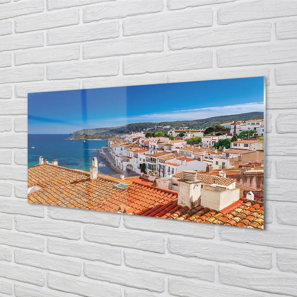 akrylový obraz Španělsko Město hory moře 125x50 cm