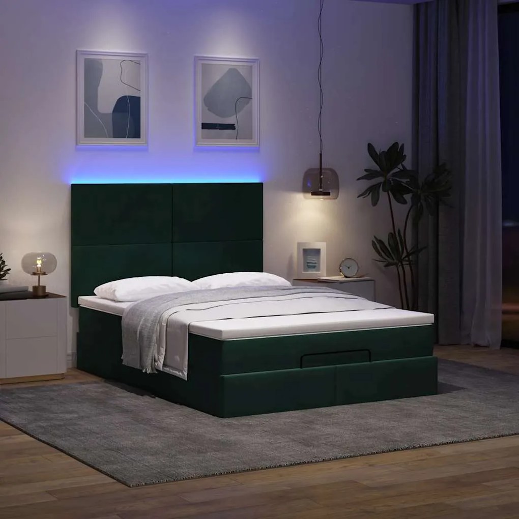 Osmanský rám postele s matracemi tmavě zelená 140x190cm samet 3314249