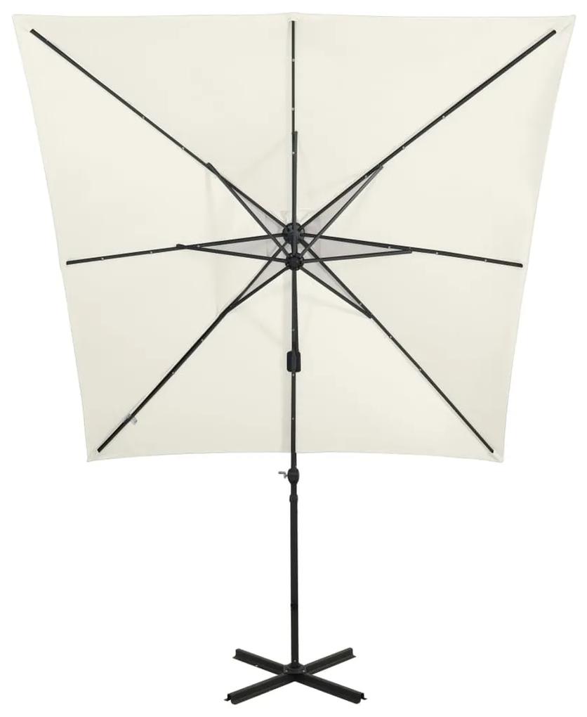 vidaXL Konzolový slunečník s tyčí a LED světly pískový 250 cm