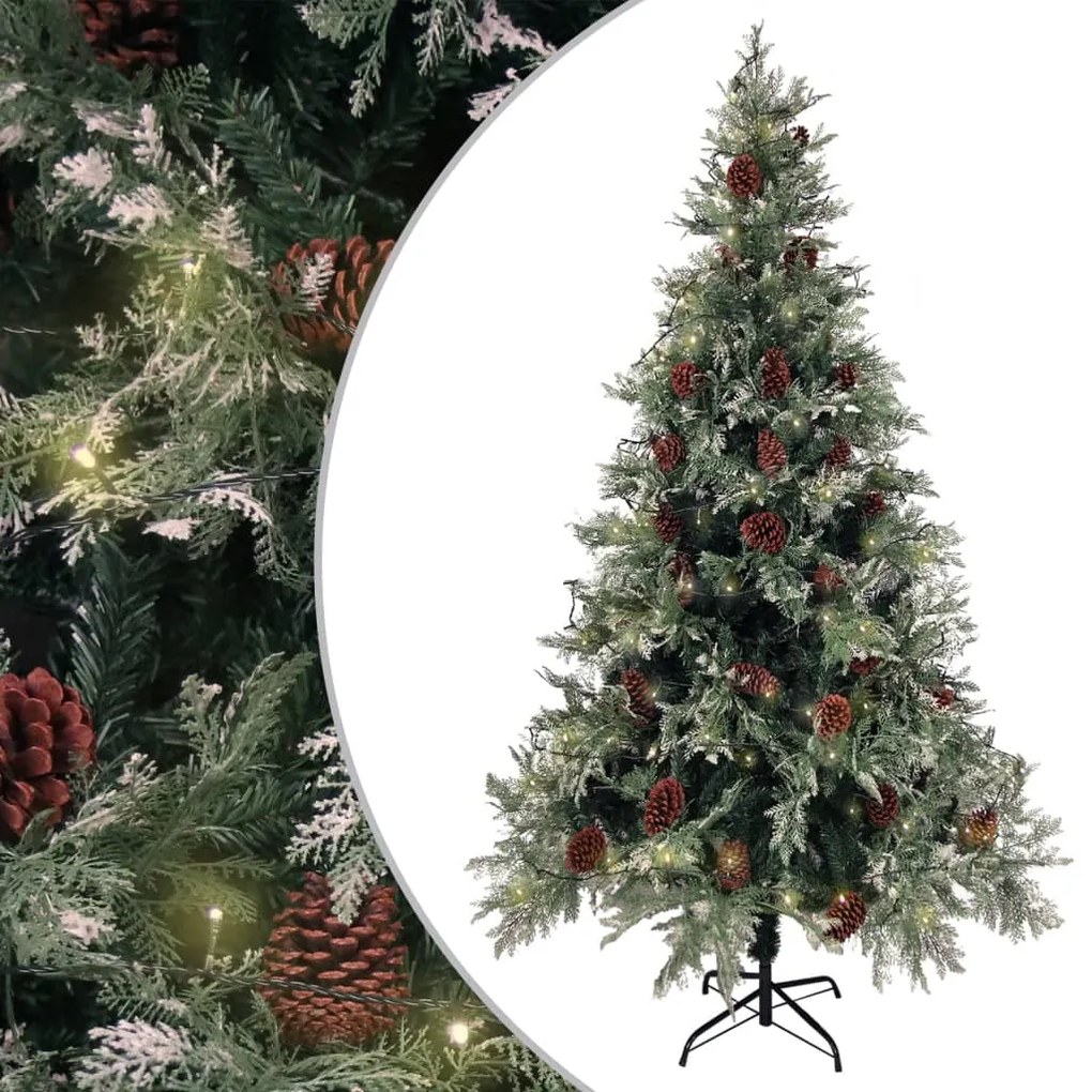 Vánoční stromek s LED a šiškami zelený a bílý 195 cm PVC a PE 3094565