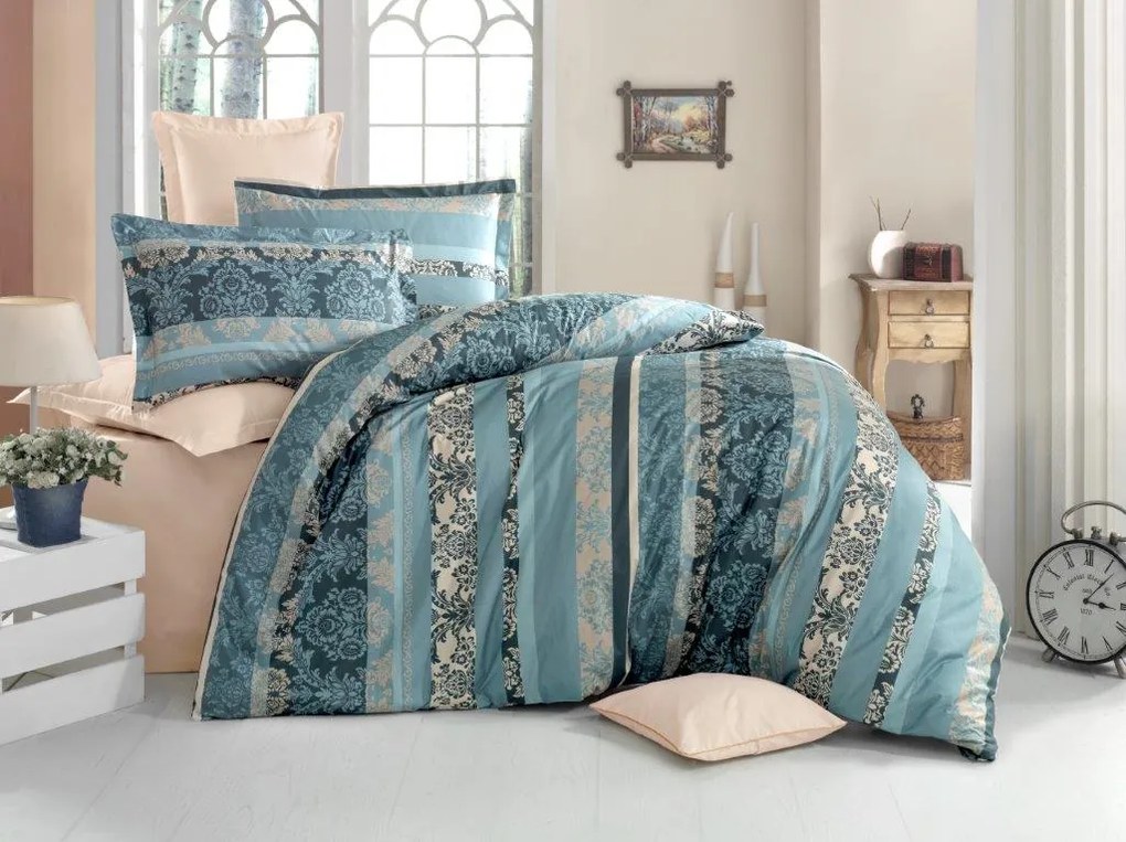 Brotex povlečení krep Bolero blue nitěný knoflík 200x240 70x90