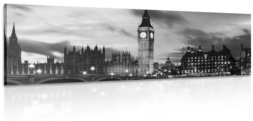 Obraz Big Ben v Londýně v černobílém provedení - 120x40 cm