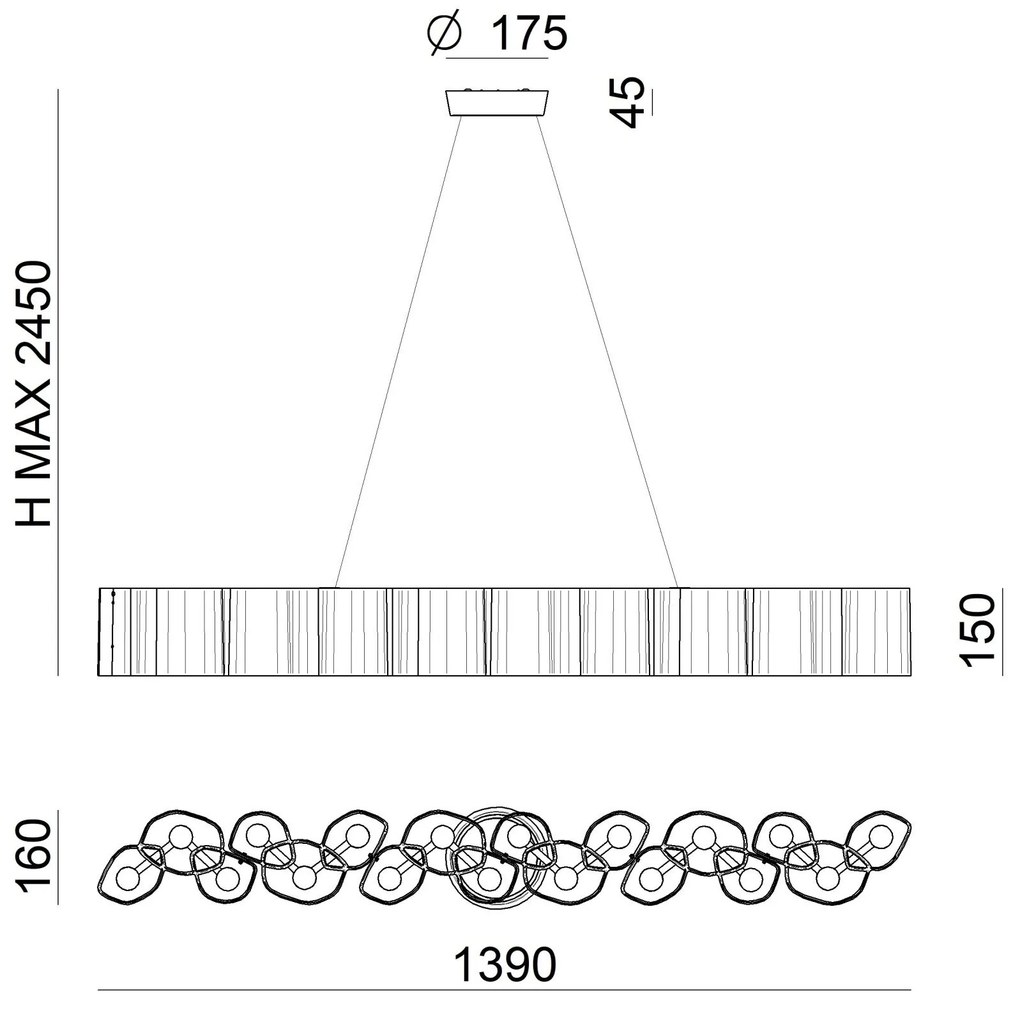 Stilnovo 8680 Honey_PB, designové závěsné svítidlo, 35W LED 2700K stmívatelné, délka 139cm