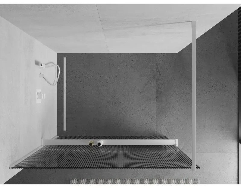 Mexen Kioto+, sprchová zástěna Walk-In s poličkou a věšákem 140 x 200 cm, 8mm sklo s žebrovým vzorem, bílý profil, 800-140-121-20-09