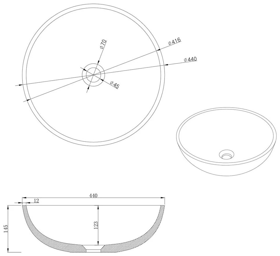 Světle šedé betonové kulaté umyvadlo ø 44 cm Turf – Sapho