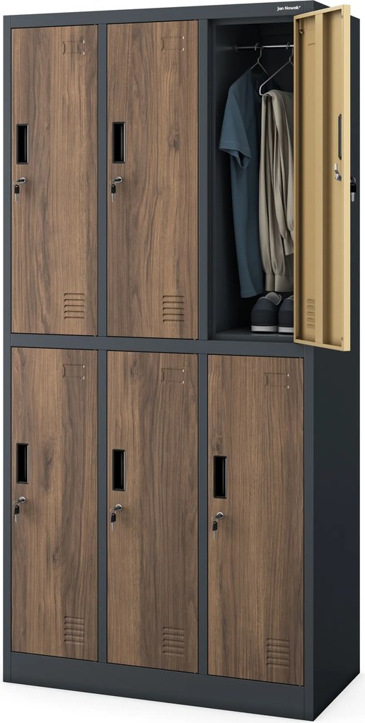 Šatní skříň 6-dveřová, antracit/ořech, 900x1850x450 mm: IGOR Eco Design
