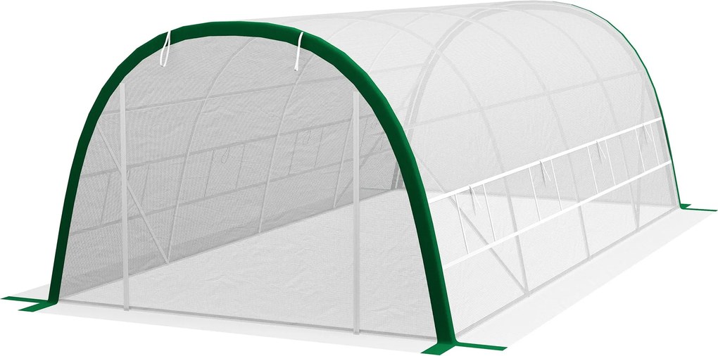 Zahradní tunelová skleník Outsunny 18m² – 6L x 3W x 2H m - 8 oken, zabalovací zipová vrata - Rám z pozinkované oceli, bílý kryt z vysoce hustého PE