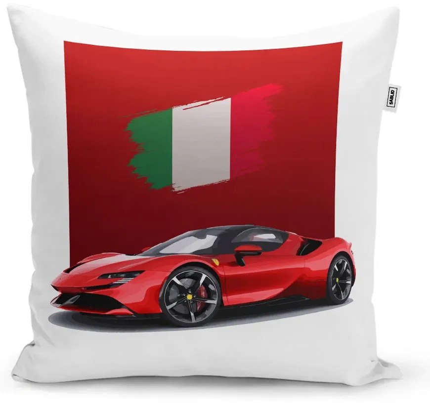 Sablio Polštář Ferrari Italská vlajka na červeném bloku - 50x50 cm