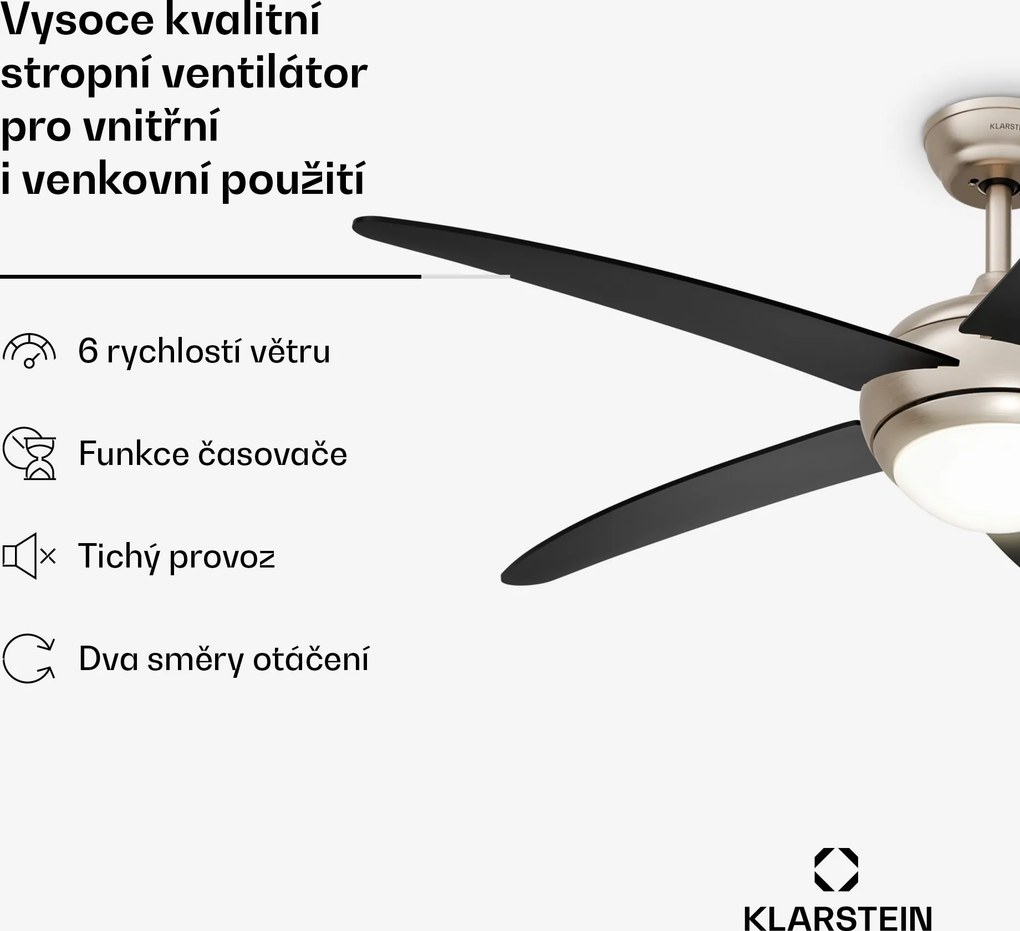 Klarstein Bolero stropní ventilátor se světlem | 132 cm | 35 W | Tichý provoz | Dřevo