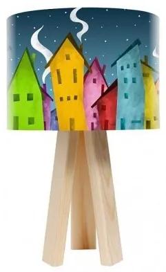 Timberlight Dětská stolní lampa Night House + bílý vnitřek + dřevěné nohy