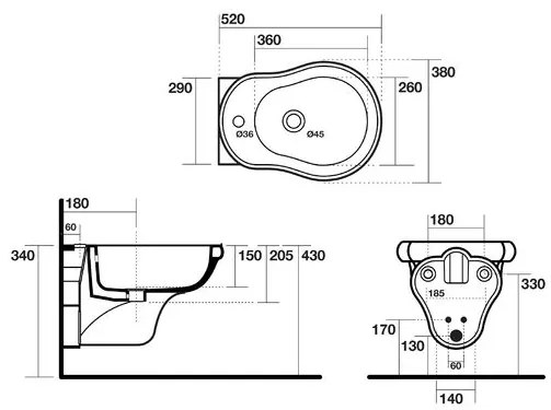 Kerasan Retro Bidet závěsný 38x34x52 cm, bílá 102601