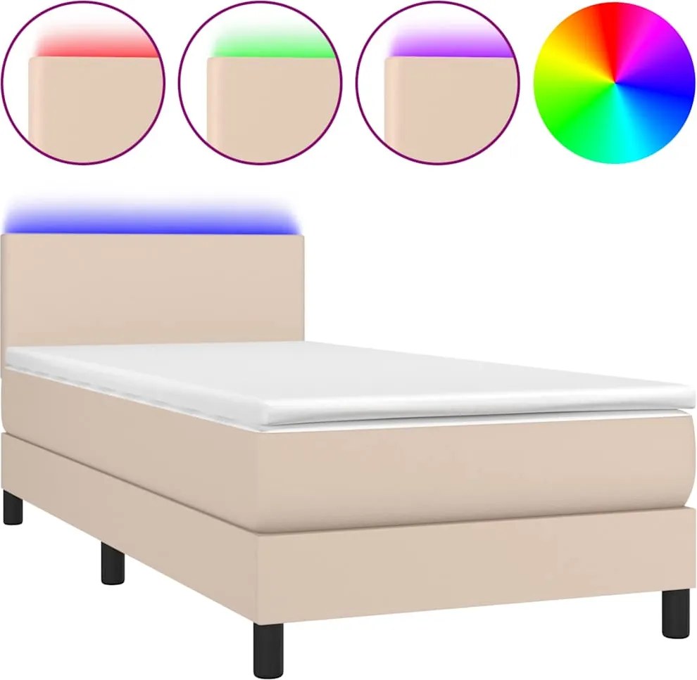 Box spring postel matrace a LED cappuccino 100x200cm umělá kůže 3134092