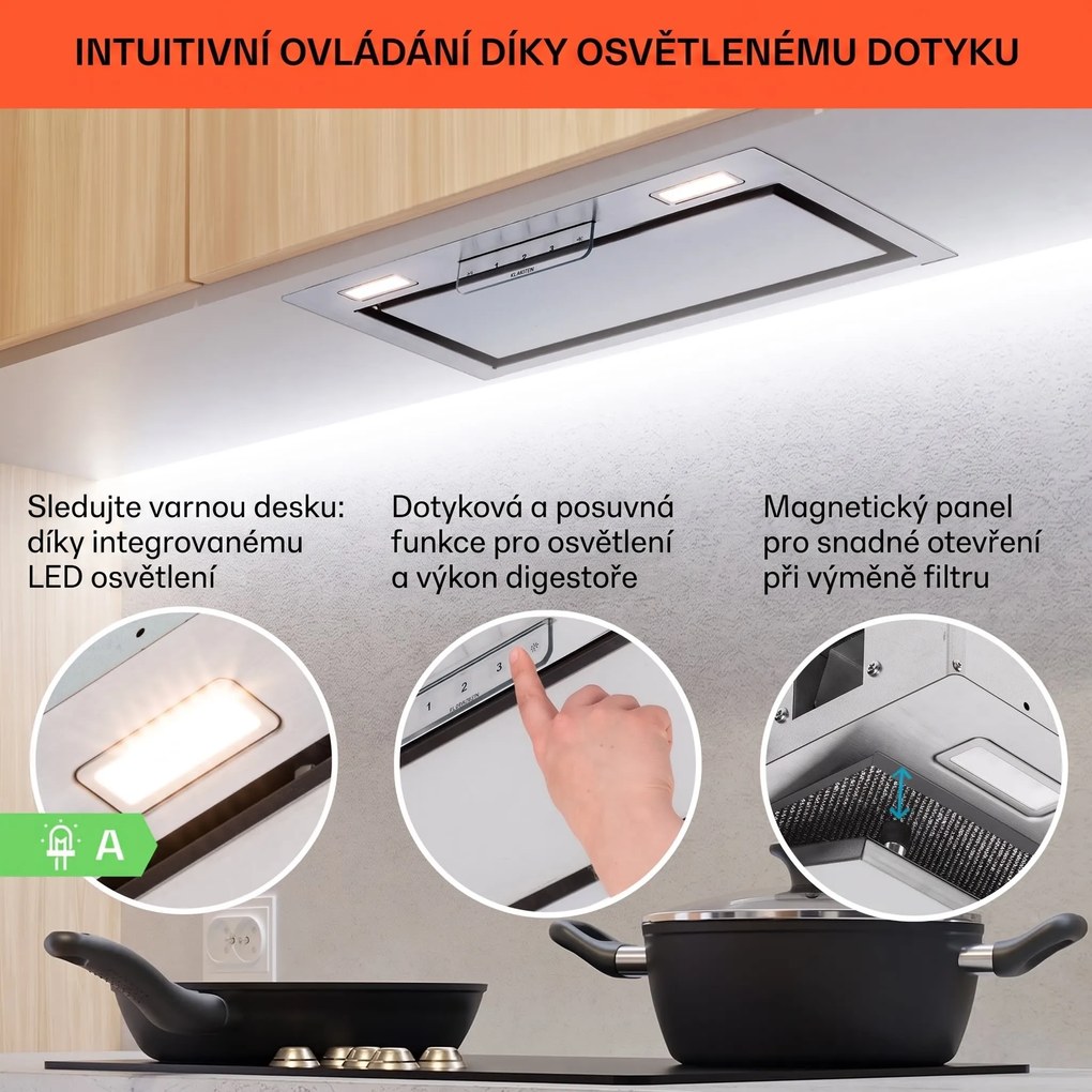 Klarstein Digestoř Camila vestavná 60 cm 369 m³/h LED Touch nerezová ocel