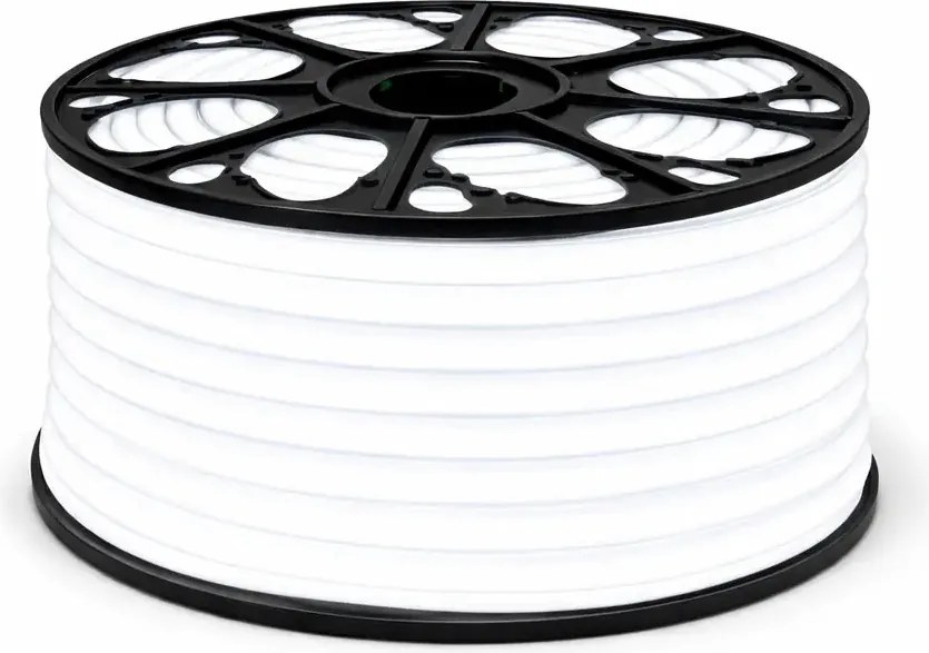 Easy Fix LED Neon hadice venkovní, 50 m, D-TYP jednostranný, ledově bílá, 3000 diod, bílý kabel, IP67, cívka