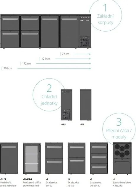 Chladicí minibar Serrco by Tefcold SCL-22MU+ 124 cm, 275 l, 2 plné dveře + 2letá plná záruka (IČ)