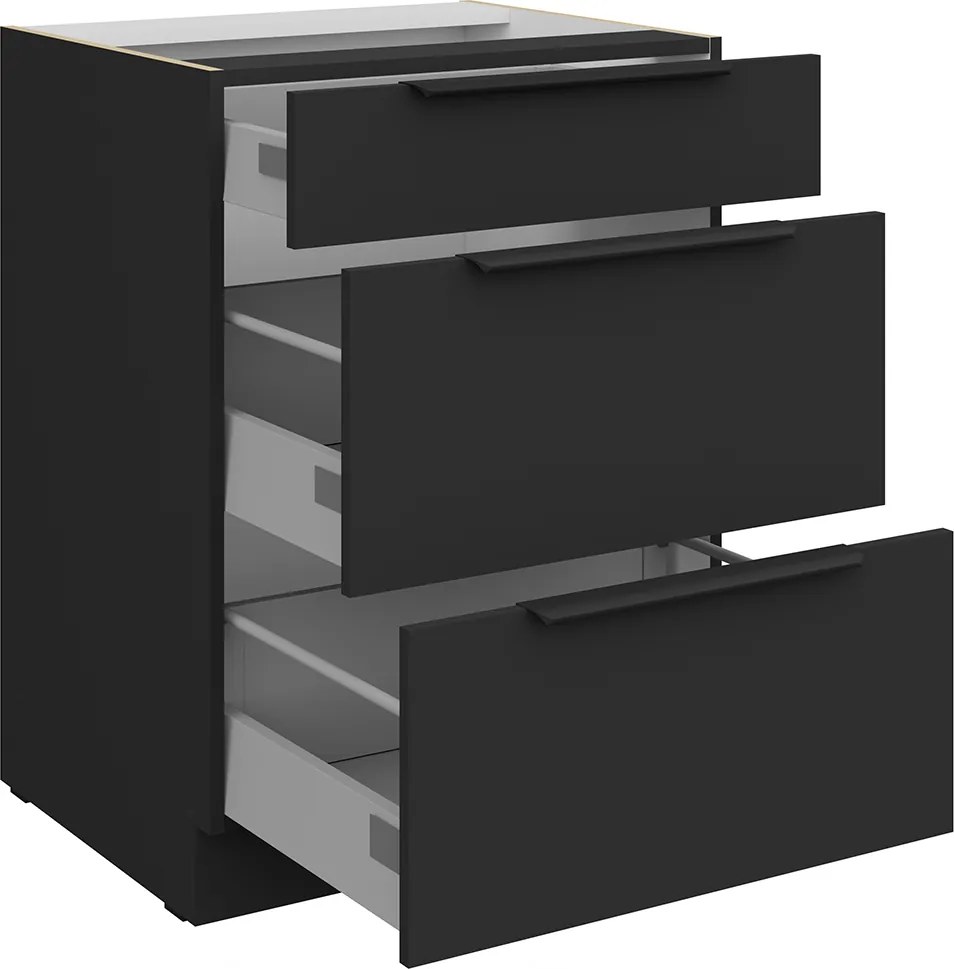 ARIA cc | dolní skříňka 60 D 3S zásuvková | 60 cm | PREMIUM BOX | černá