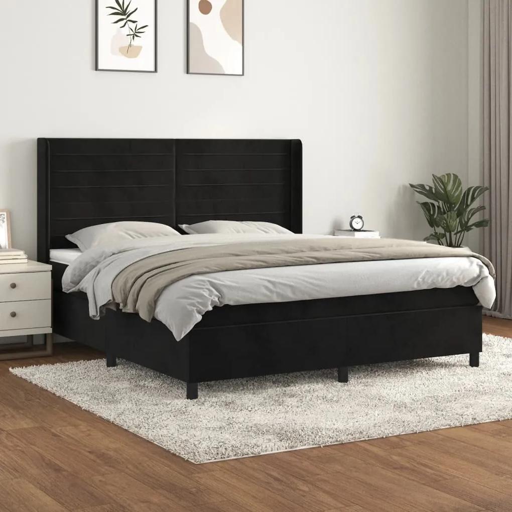 Box spring postel s matrací černá 160x200 cm samet,  3132749