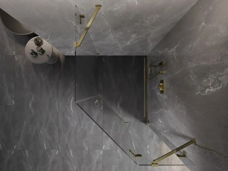 Mexen Lunar, výklopný pětiúhelníkový sprchový kout pravý 90 x 100 cm, 8mm čiré sklo, zlatý profil, 831-090P-100L-50-00-P