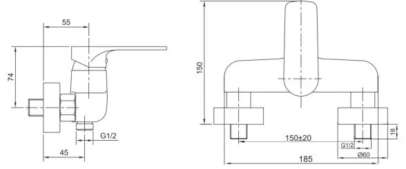 Sprchová nástěnná páková baterie Senja B.65.07.BN.CZ-CH Hydroland