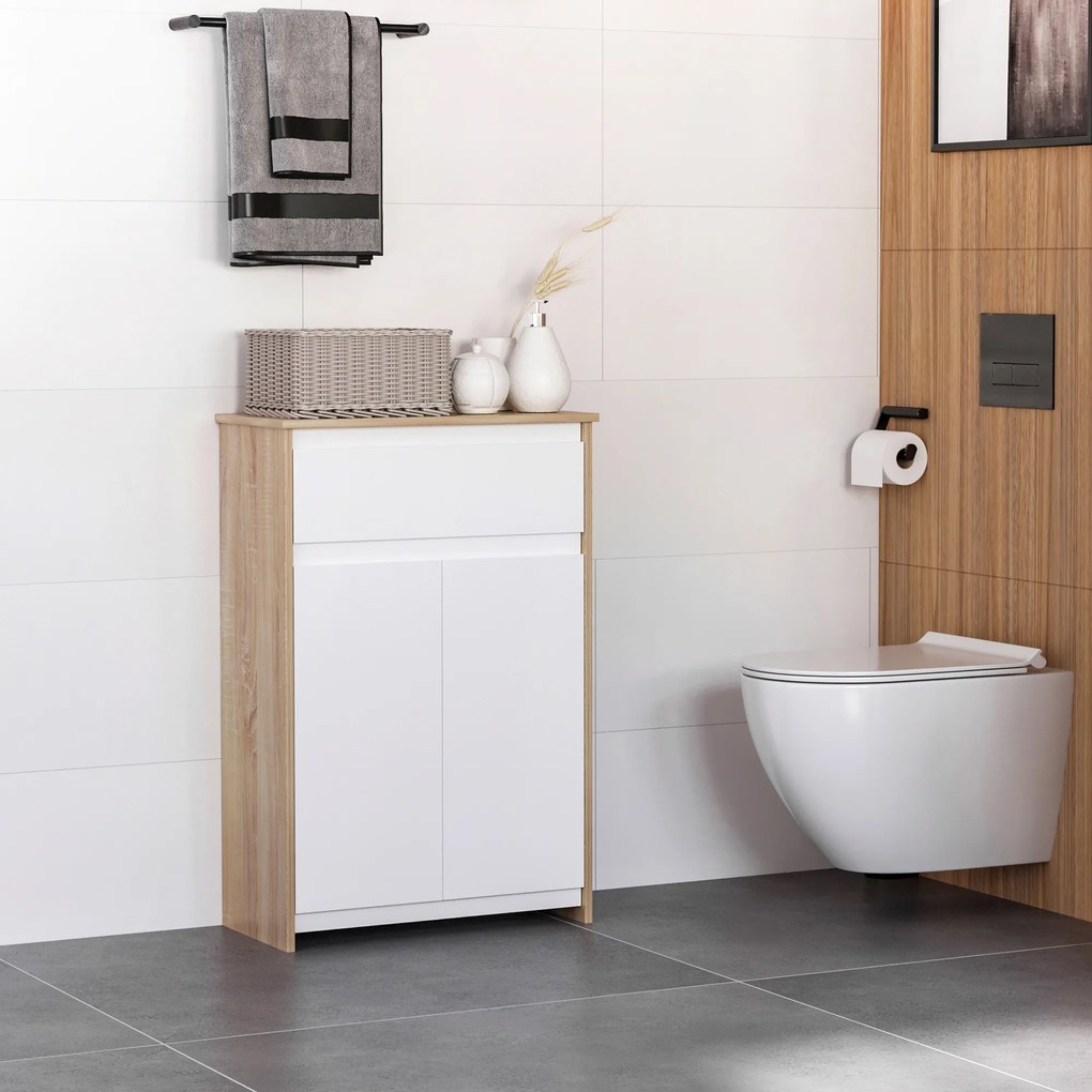 Kleankin Příruční skříňka do koupelny s 1 zásuvkou a 2 dveřmi - Koupelnový úložný kabinet pro obývací pokoj, koupelnu, ložnici - Moderní styl - Proti…