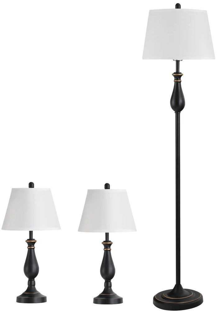 HOMCOM Sada lamp, 1 stojací a 2 stolní, černo-bílé B31-183