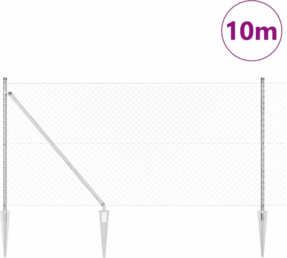 Řetězová plotová konstrukce s hroty 10 x 1,4 m Pozinkovaná ocel 3351207
