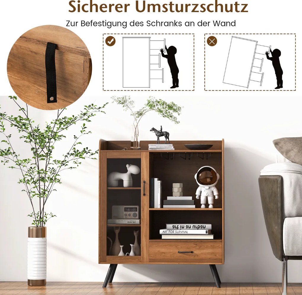 Costway Vinotéka pro domácí lihovinu skříň s dvířky a zásuvkou – 80 × 40 × 95 cm