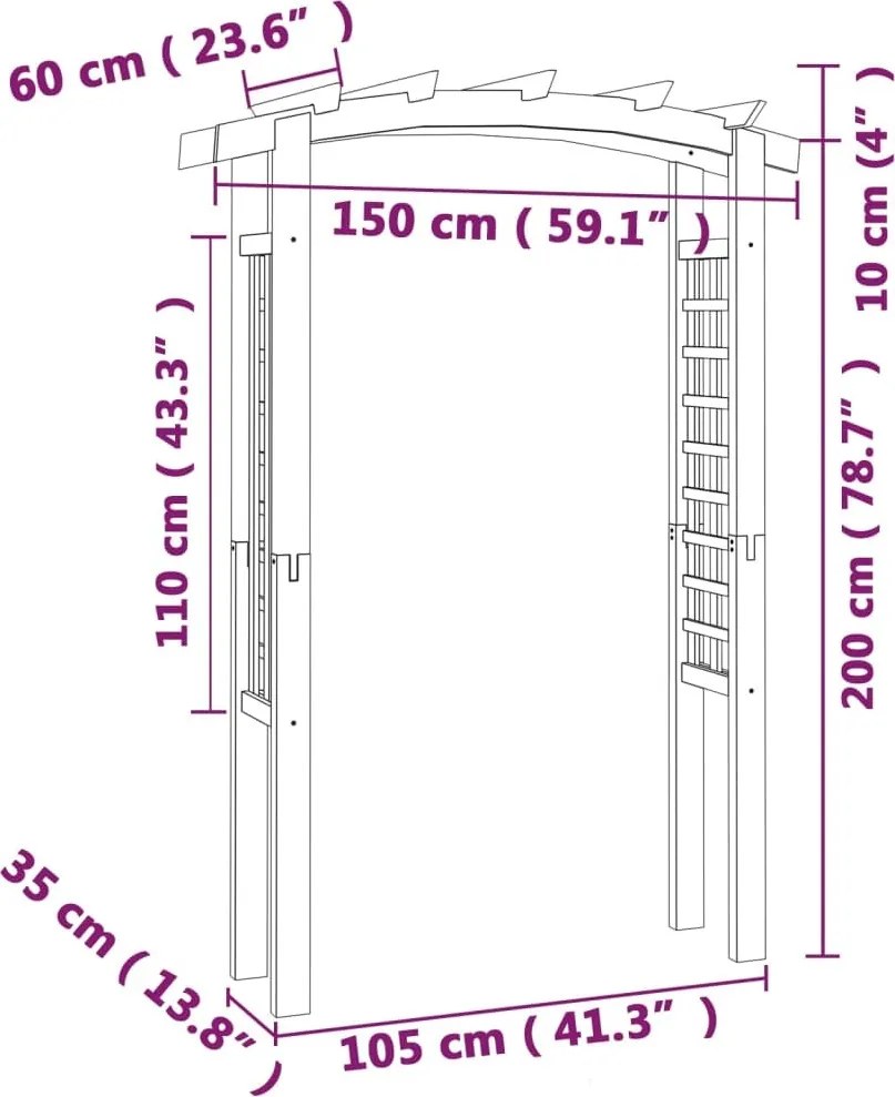 vidaXL Trelážový oblouk 150 x 60 x 210 cm dřevo [41662]