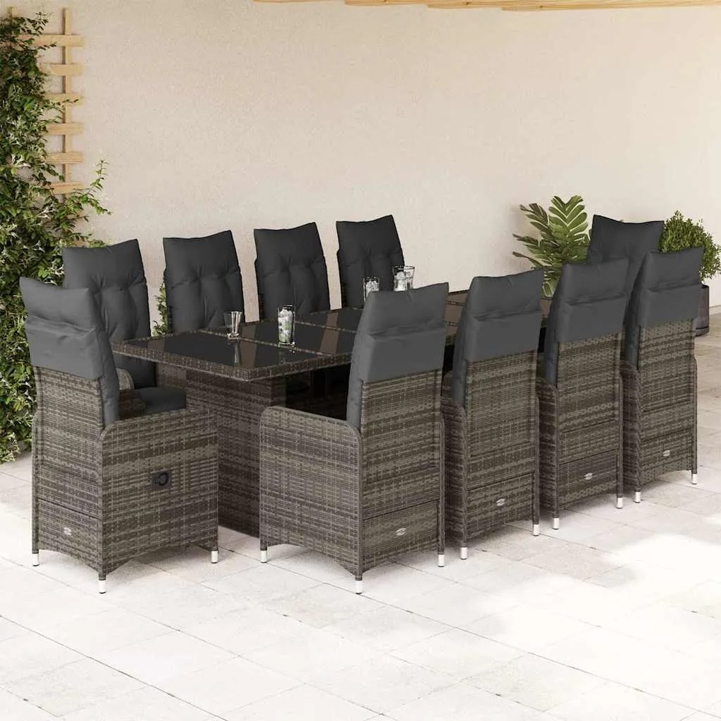 11dílný zahradní bistro set s poduškami šedý polyratan 3277282