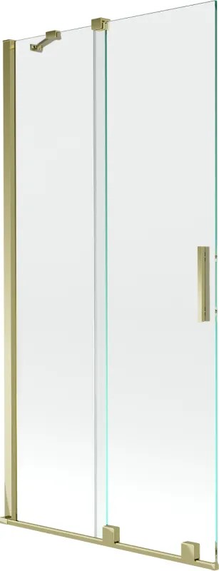 Mexen Velar, 2-křídlová posuvná vanová zástěna 90 x 150 cm, 8mm čiré sklo, zlatý lesklý profil, 896-090-000-01-50