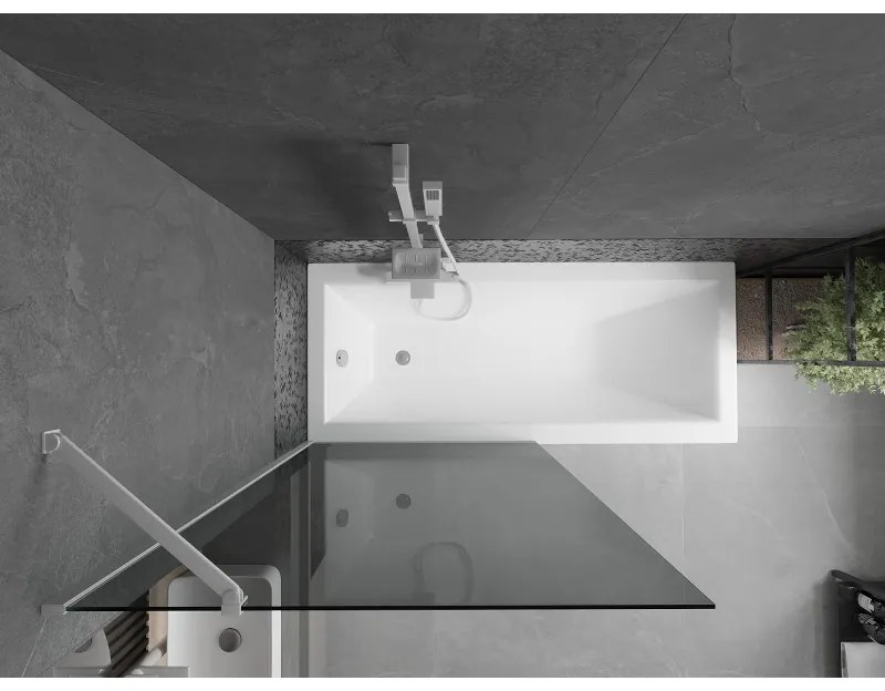 Mexen Next, vanová zástěna 1-křídlová 90 x 150 cm, fixní křídlo, 6 mm šedé sklo, bílý profil, 895-090-000-00-40-20