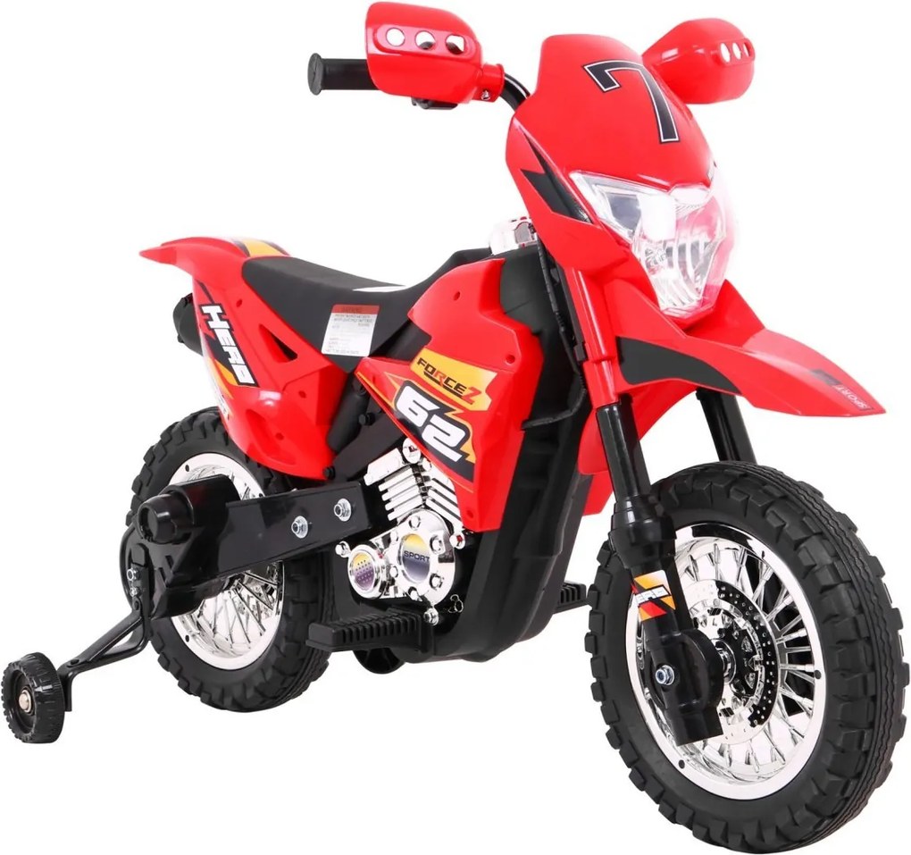 Ramiz Dětská motorka Cross na baterie červená + pomocná kolečka + LED zvuky