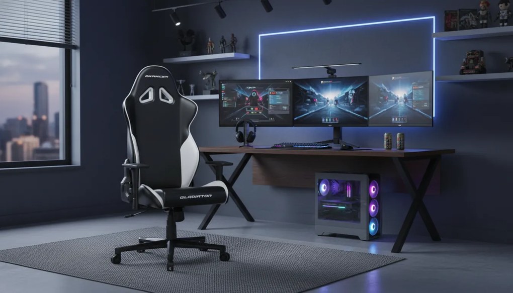 Herní židle DXRacer GLADIATOR - umělá kůže, černá / bílá