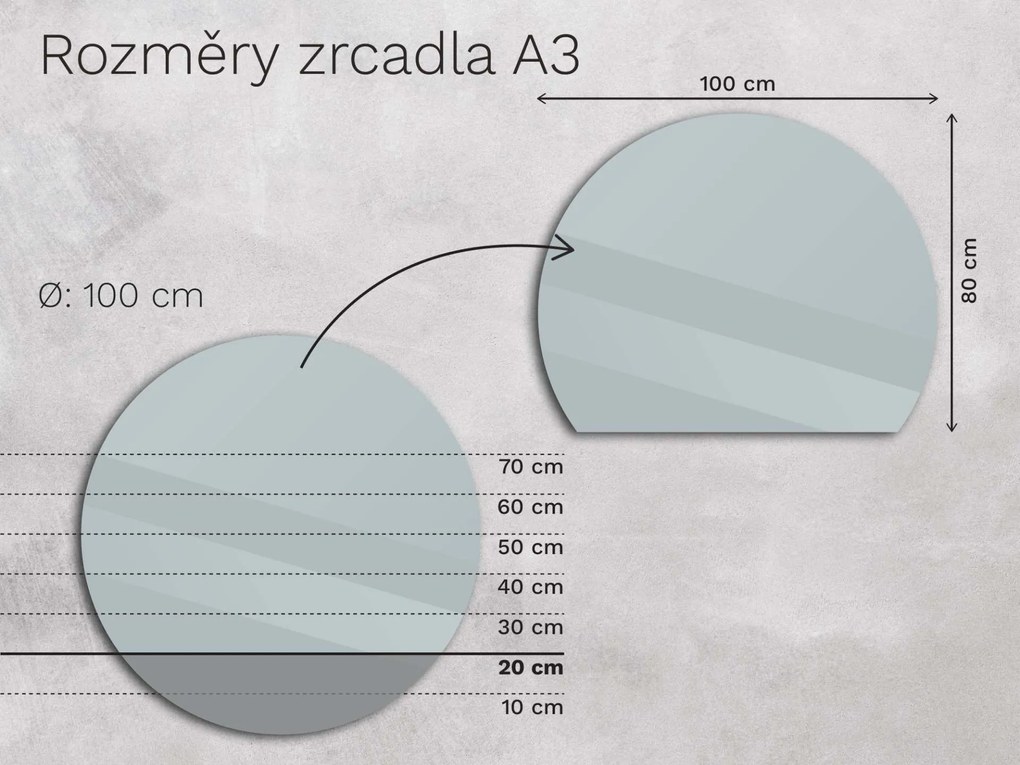 Atypické zrcadlo do koupelny s LED osvětlením A3 50x10