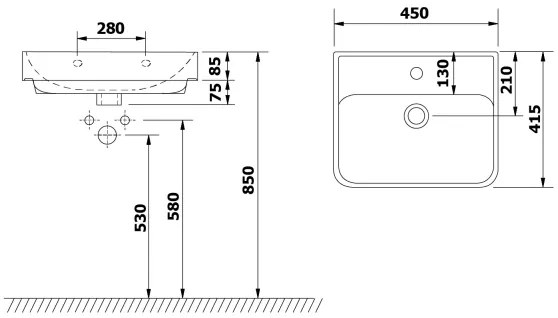 Bruckner - Zápustné umyvadlo NEON 45x41,5 cm keramika/bílá