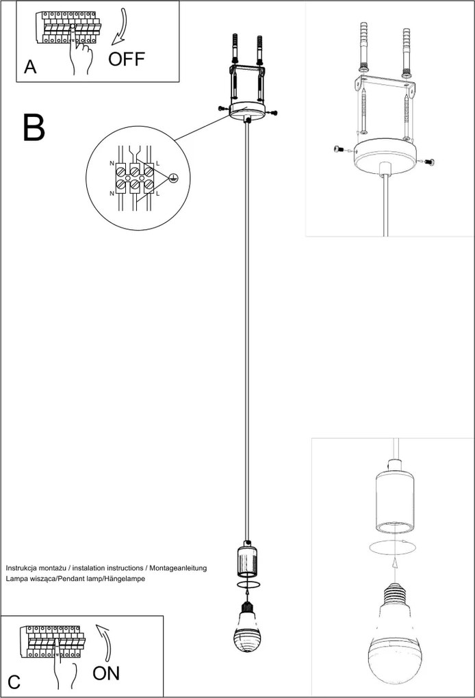 Sollux Lighting Závěsné svítidlo EDISON černé
