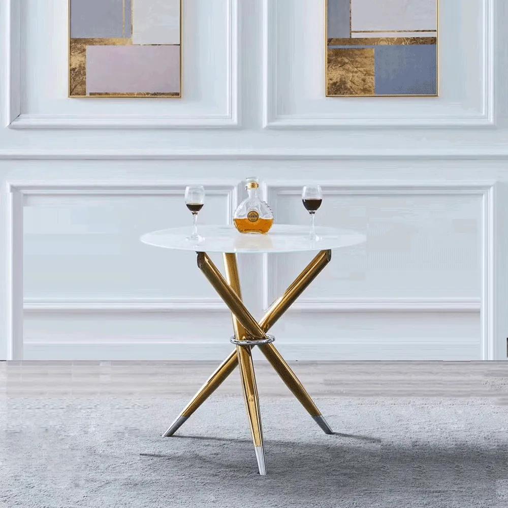 Příruční stolek Hubei (bílá + zlatý chrom). 1034353